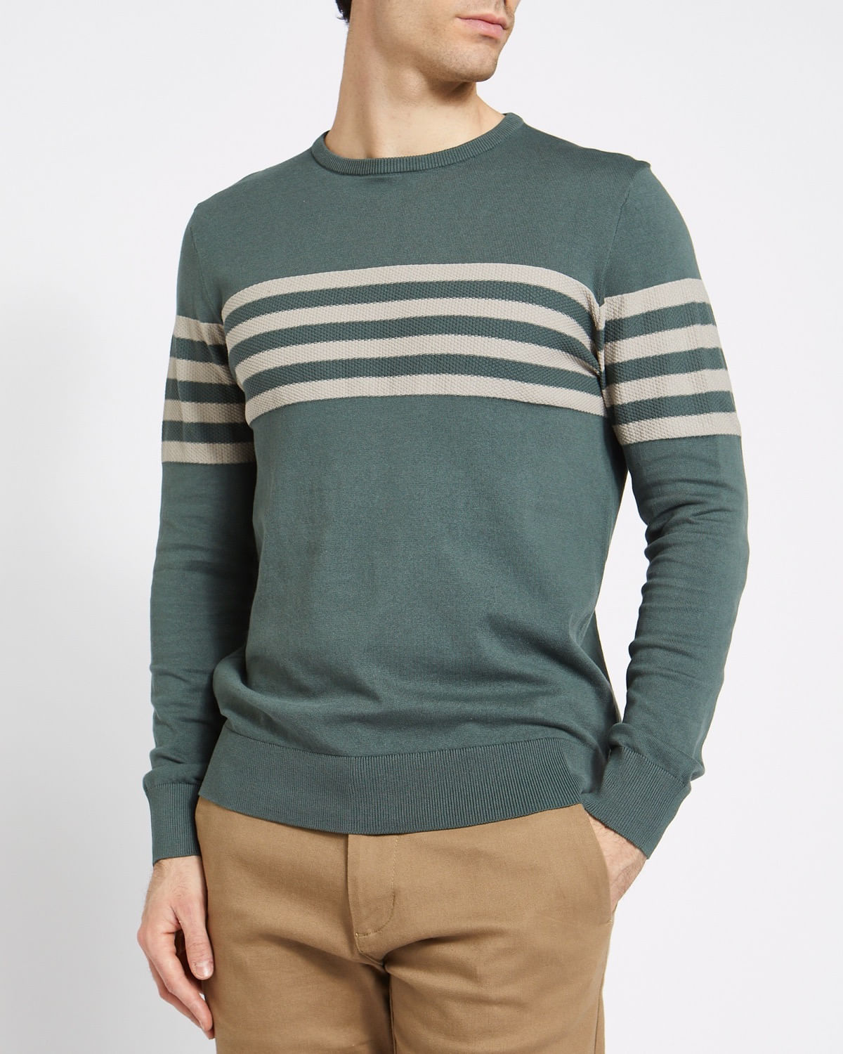 Waffle Stripe Crew Jumper - Dunnes Stores