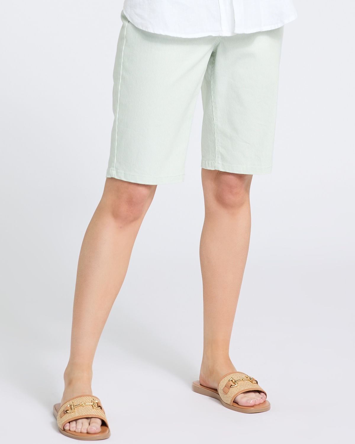 High Waisted Stripe Knee Shorts - Dunnes Stores