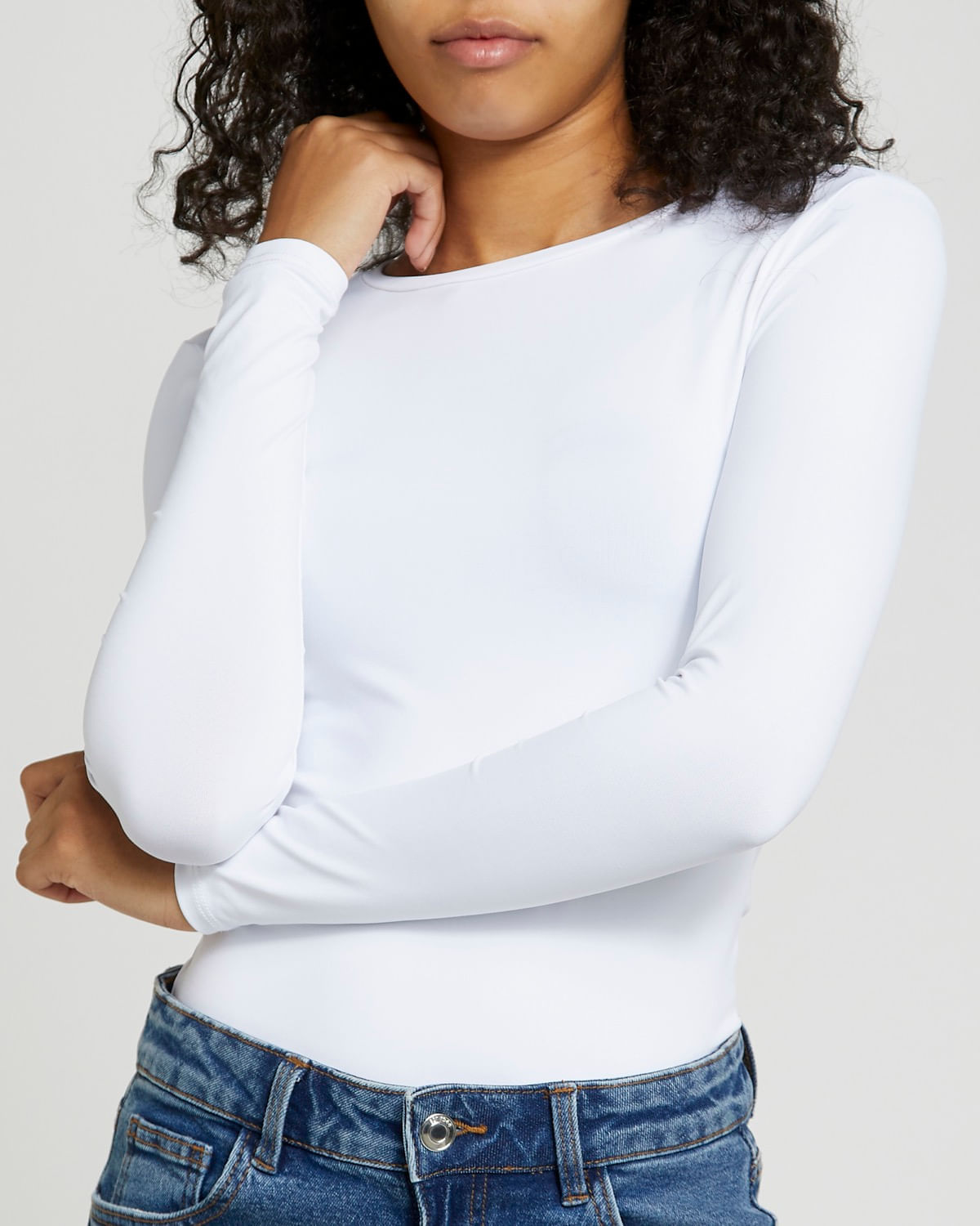 Long Sleeve Crew Neck Polyamide Fitted Top - Dunnes Stores