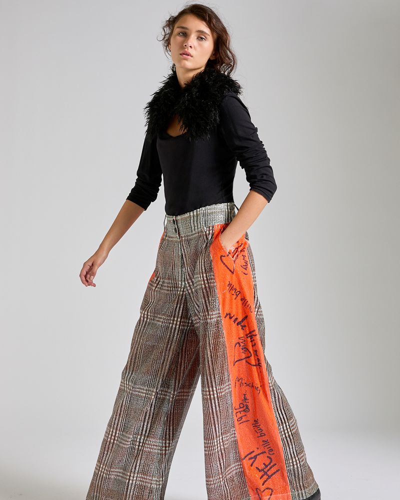 Joanne Hynes Rúille Búille Check Sequin Wide Leg Trousers - Dunnes Stores